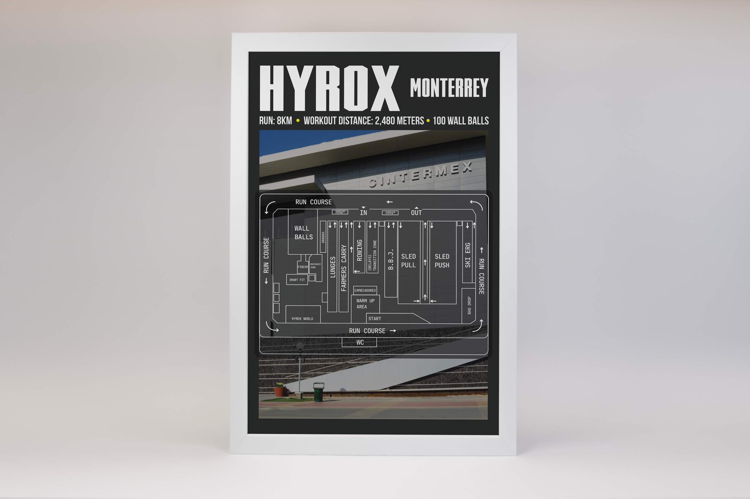 Hyrox Monterrey Poster – A Tribute to Strength and Endurance – Map Medal