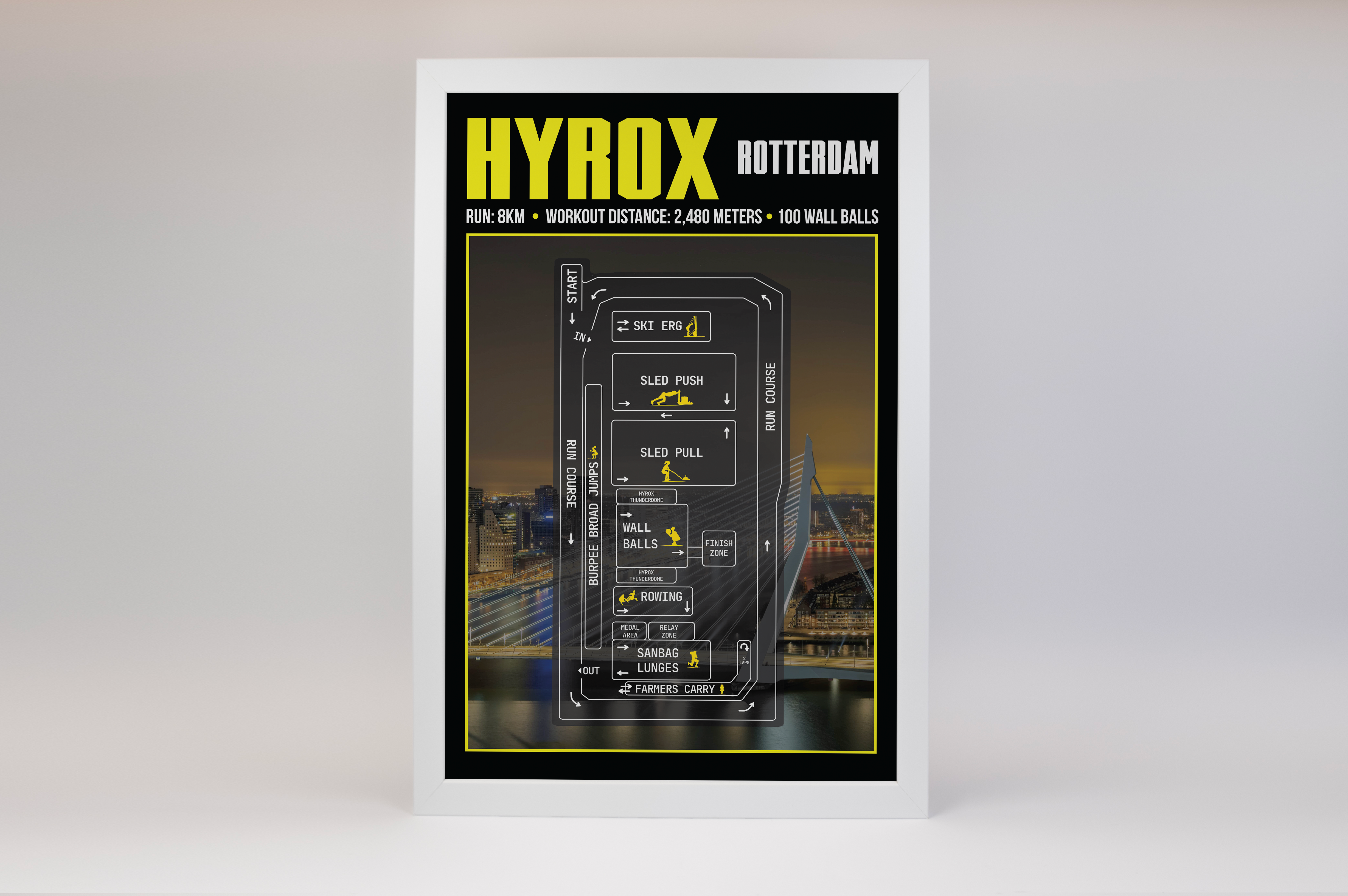 Hyrox Rotterdam Poster – A Tribute to Strength and Endurance – Map Medal
